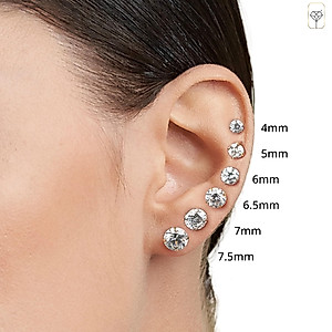MAX + STONE 14k Solid White Gold Stud Earrings for Women & Men with CZ | Real 14k Gold Cubic Zirconia Earrings Studs with Secure Butterfly Backs | Anti-Tarnishing Cubic Zirconia Studs | Size - 6.5MM