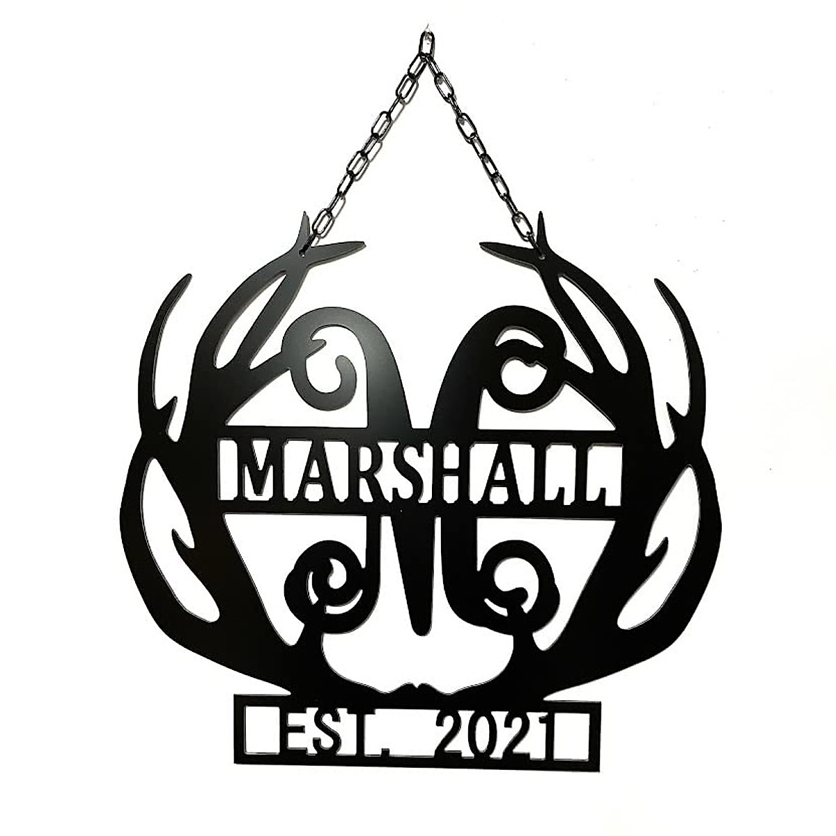 PK Décor Deer Antler Decor with Family Last Name with Established Year, Metal ACM Buck Antlers Sign Gift, Rustic Initial Monogram Door Hanger, QUICK Ship (Split Letter Established Year)