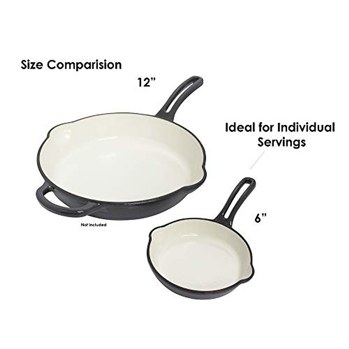 Mirro MIR-19056 6" Mini Cast Iron White Enamel Coated Interior Skillet, Grey, Ready to Use
