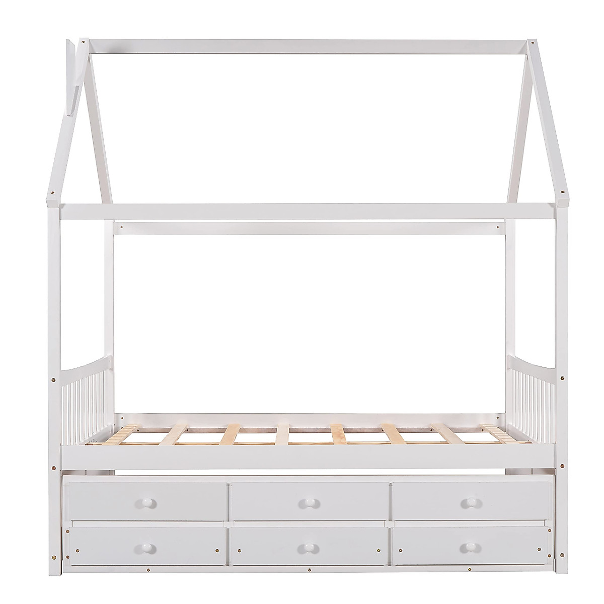 Harper & Bright Designs Full House Bed with Trundle and 3 Storage Drawers, Full Captain's Beds Wooden Storage Daybed Frame for Kids Teens Boys Girls (Full Size, White)