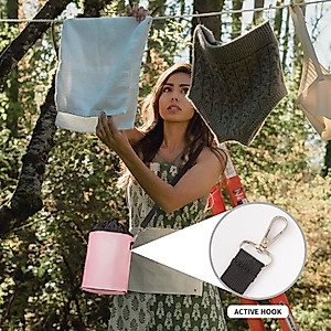 AFUOWER Clothespin Bag Holder Hanging Clothespin Bag with Hooks Large capacity Clothespin Storage Organizer for Clothesline Outdoor (Pink)