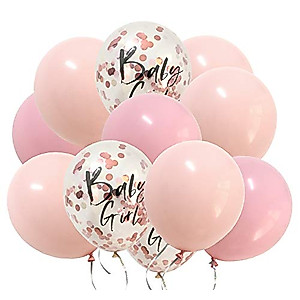 12inch Blush Pink balloons and Rose gold confetti Balloons for Baby Shower Birthday girl Party Decorations (Pastel Pink)