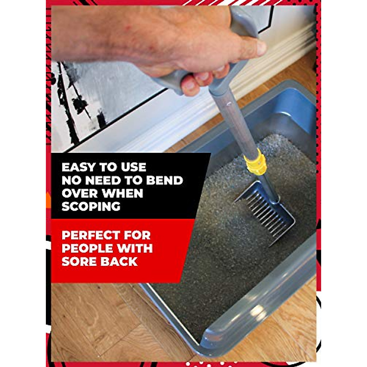 iPrimio Scoop Monster Stand Up Cat Litter Scooper - (Silver) - Adjustable Length Handle Up to 34 inch - Kitty Litter Box Accessory - Super Larg Shovel - Fast Shifting Cat Litter Scoop