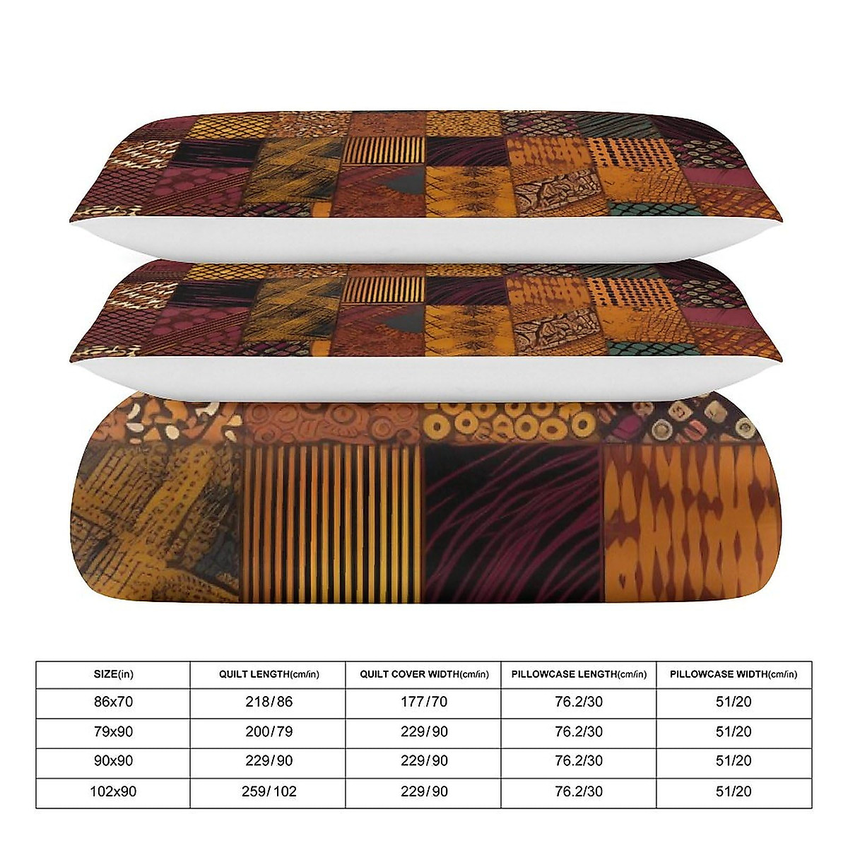 HotcoS African Style Patchwork Comforter Set Queen 3 Pieces Bedding Set Lightweight Soft Bedding Comforter Sets for All Season with 1 Duvet Cover 90"x90" 2 Pillow Shams 30'' X 20''
