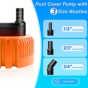 DeeprBetter Pool Cover Pump Above Ground, Submersible Water Pump| Sump Pump for Pool Draining, Submersible Pool Cover Water Removal Pump to Drain Pool Water, Pump Water Remover 850 GPH-Orange