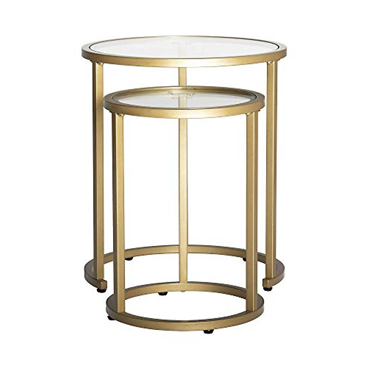 Studio Designs Home Camber Modern 20" and 14.5" Round Set of Nesting Tables in Gold/Clear Glass