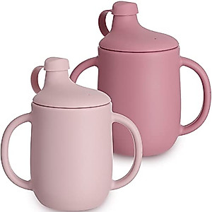 Dandat 2 Pcs Silicone Sippy Cups for Baby 6 Months+ Soft Training Cups for Babies Spill Proof Toddler Cups with Double Handles and Spout Lid Easy Grip, 5 oz (Rosy, Pink)