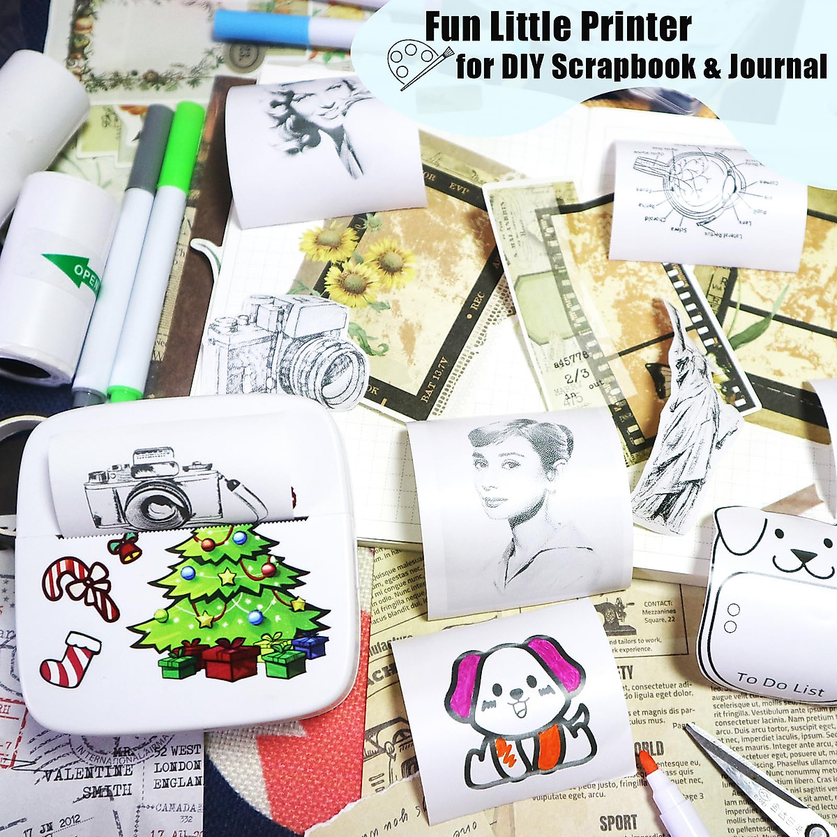 DOLEWA Sticker Printer with 5 Rolls Paper, Mini Portable Sticker Maker Machine Thermal Pocket Printer, Inkless Note Printer, Bluetooth Label Printer for Study, Scrapbook, DIY Journal, Memo, Photos