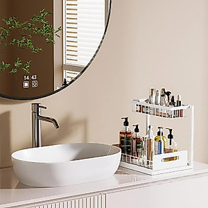 VUSIGN Under Sink Organizer and Storage, Slide Out Cabinet Organizer, Pull Out Sink Shelf for Kitchen Bathroom Laundry, White, 1 Pack