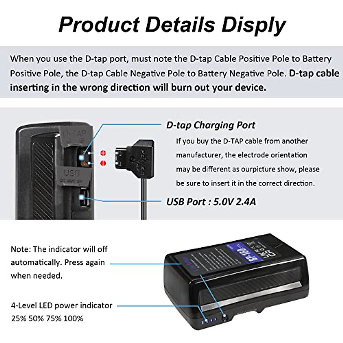 ZTHY V-Mount V-Lock Battery 154Wh 10400mAh with Upgrade D-tap 5A Output Charger Compatible with Sony Video Camera BMPCC 4k 6k Camcorder Broadcast LED Light BP-160 Battery Replacement Brick for DSLR