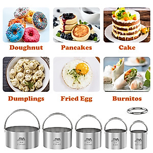 M JINGMEI 5 Pieces Circle Biscuit Cutter,Professional Stainless Steel Round Cookies Mold Tool with Handle for Baking GIFT Package