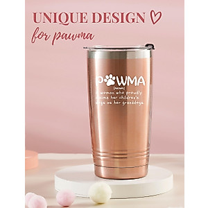 Onebttl Pawma Gifts for Grandma, Insulated Stainless Steel Wine Tumbler with Lid, For Dog Grandma on Birthday, Mother’s Day, Christmas, Rose Gold, (20 oz)