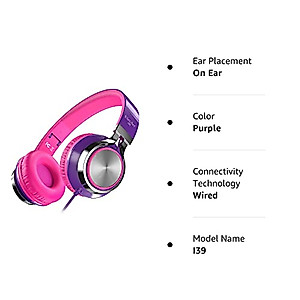 ELECDER i39 Headphones with Microphone Foldable Lightweight Adjustable On Ear Headsets with 3.5mm Jack for Cellphones Computer MP3/4 Kindle School Purple/Pink