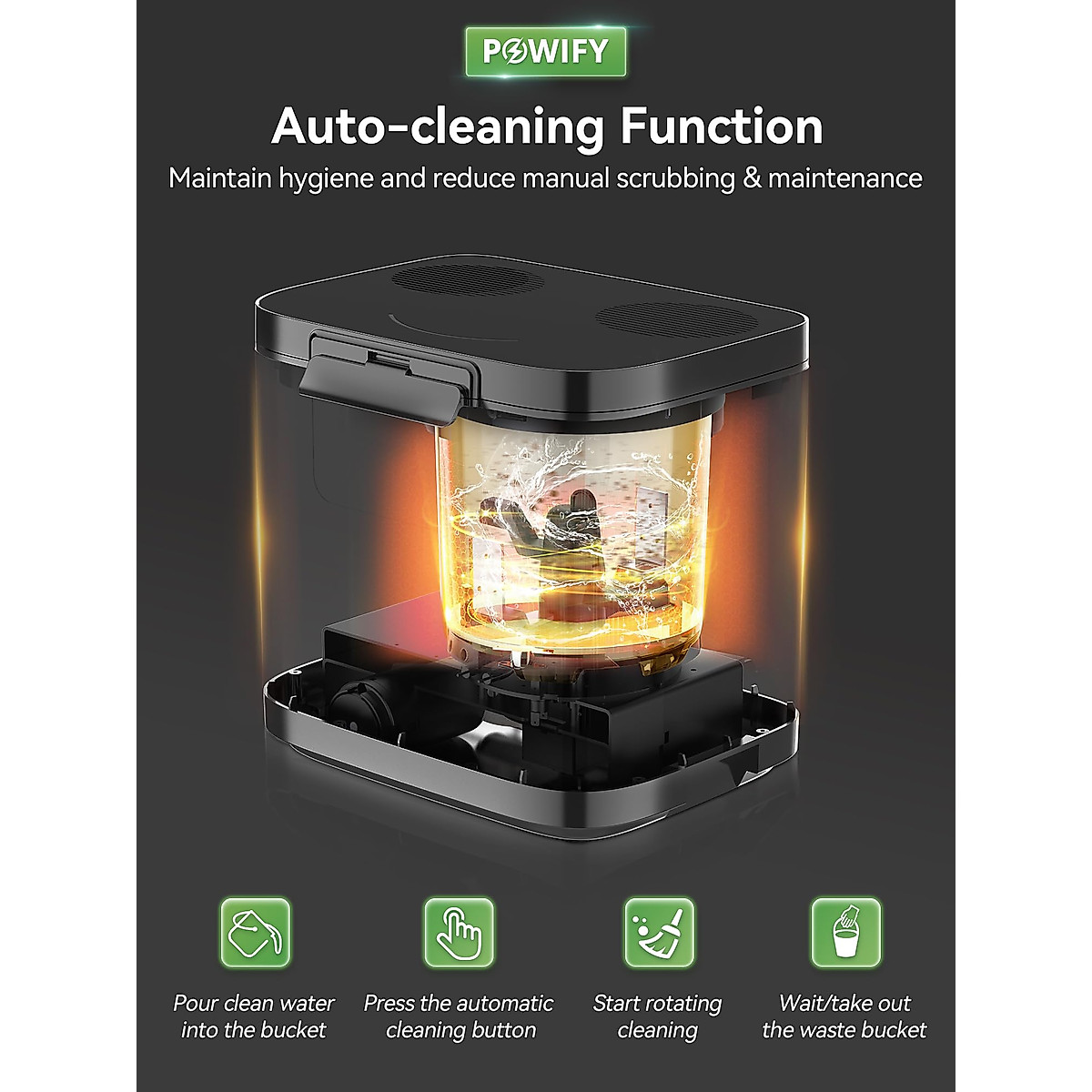 POWIFY Electric Compost Bin Kitchen 4L Capacity Composter Bins Outdoor Indoor with Tri-Blade, Smart Waste Dispenser Countertop Compost Machine with Lid Auto-Cleaning Cycle Odorless