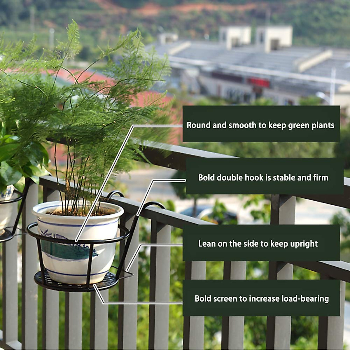 Hanging Flower Pot Holder, Iron Art Hanging Railing Planters Hanging Baskets Flower Pot Holder Over The Rail Metal Fence Planters Assemble Plant Racks for Patio Balcony Porch Fence (2 Pack)