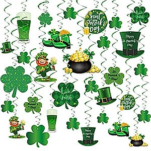 GOER St. Patrick's Day Party Decorations,30 Pcs Irish Shamrock St. Patrick's Day Hanging Swirls Party Supplies