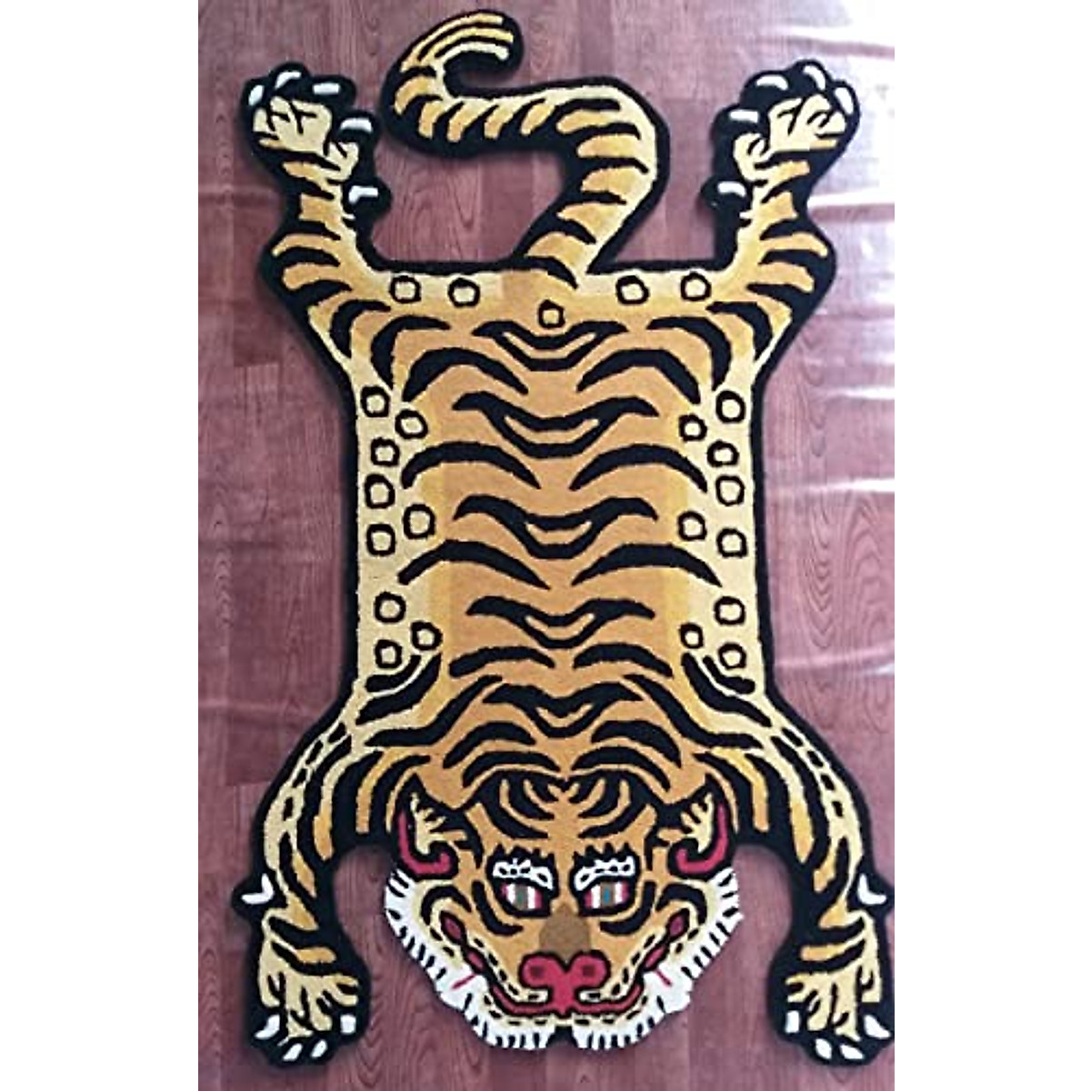 Tibetan Tiger Rugs 4X6 Skin Shape Area Rugs for Modern Home Decor, Living Room, Stain-Resistant Carpet Handmade Tufted 100% Woolen Rugs, Animal Printed Carpet for Kid Room Bedroom by Modern Carpet