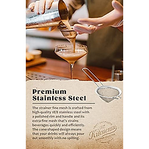 KITESSENSU Fine Mesh Strainer, 18/8 Stainless Steel Small Mesh Strainer with Handle, 3.3 Inch Effective Cone Shaped Cocktail Strainer for Cocktails, Tea Herbs, Coffee, Drinks and Spices