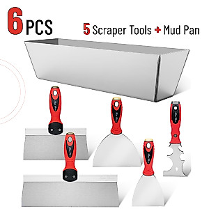 Bates- Drywall Knife Set, 6pcs, Drywall Tools Finishing, Drywall Mud Pan, Spackle Tool, Drywall Finishing Tools, Drywall Mud Tools, Putty Knife Set, Putty Knives, Drywall Pan