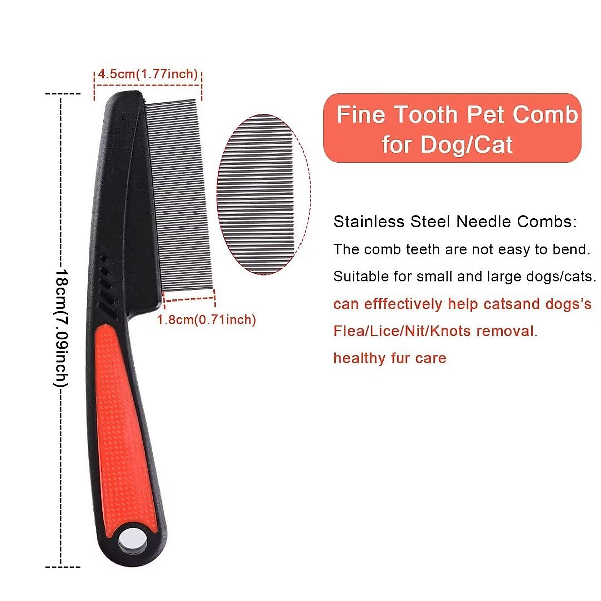 Iluadme 2 Pieces Fine Tooth and Wide Tooth Dog Grooming Comb - Rubber Handle Hair Comb for Small Dogs & Cats with Flea and Tick Removal (2PCS, Black Red)