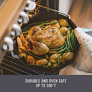 Zakarian By Dash 4.5QT Nonstick Cast Iron Deep Skillet with Cast Iron Lid for Family-Sized Meals, Frying, Roasting, Baking, One-Pot Meals and More - Grey