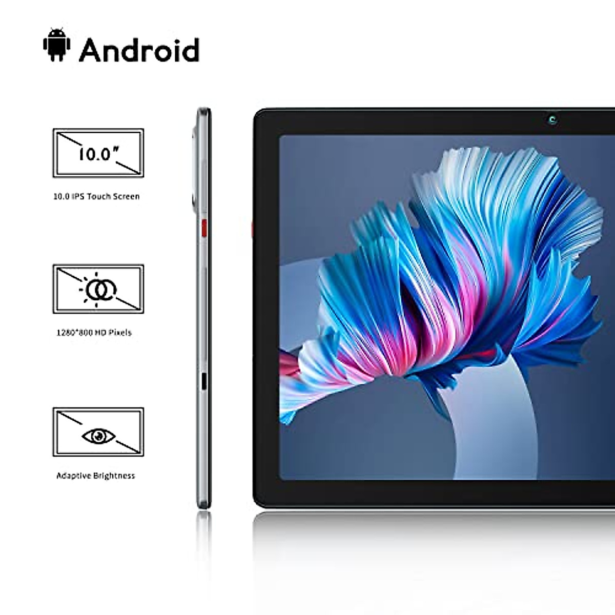 HAPPYBE Tablet 10 Inch Android 10 Quad-Core 32GB 6000mAh Battery HD Touchscreen Tablets (Silver)