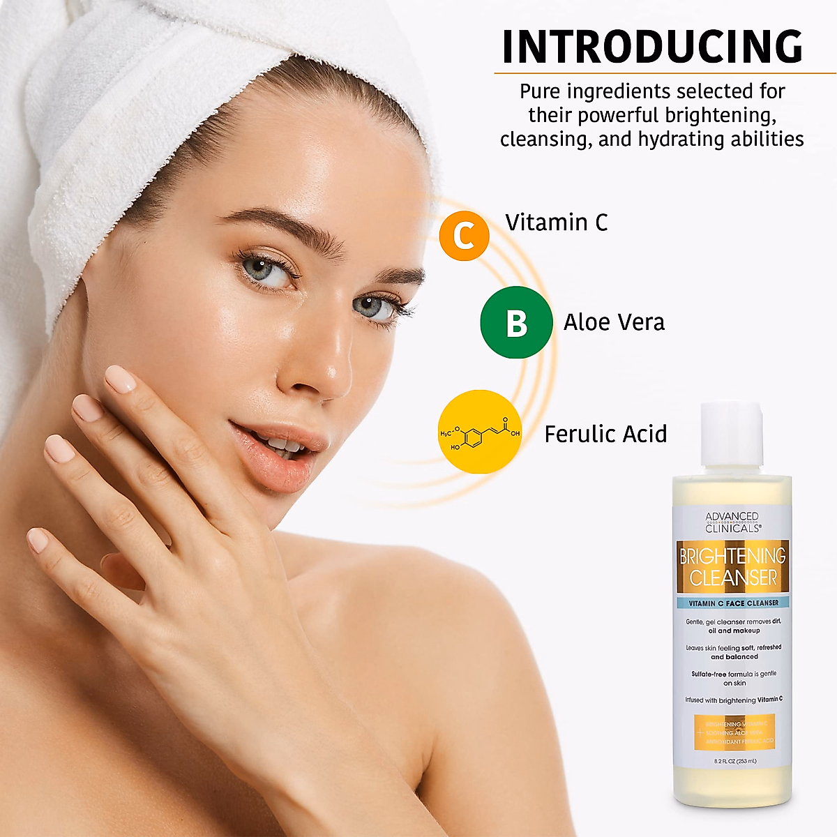 Advanced Clinicals Face Wash Brightening Vitamin C Facial Cleanser – Gentle Blackhead Facial Wash Hydrates Dry Skin, Daily Pore Minimizer For Age Spots, Hyperpigmentation, Acne, & Wrinkles, 8.2 Fl Oz