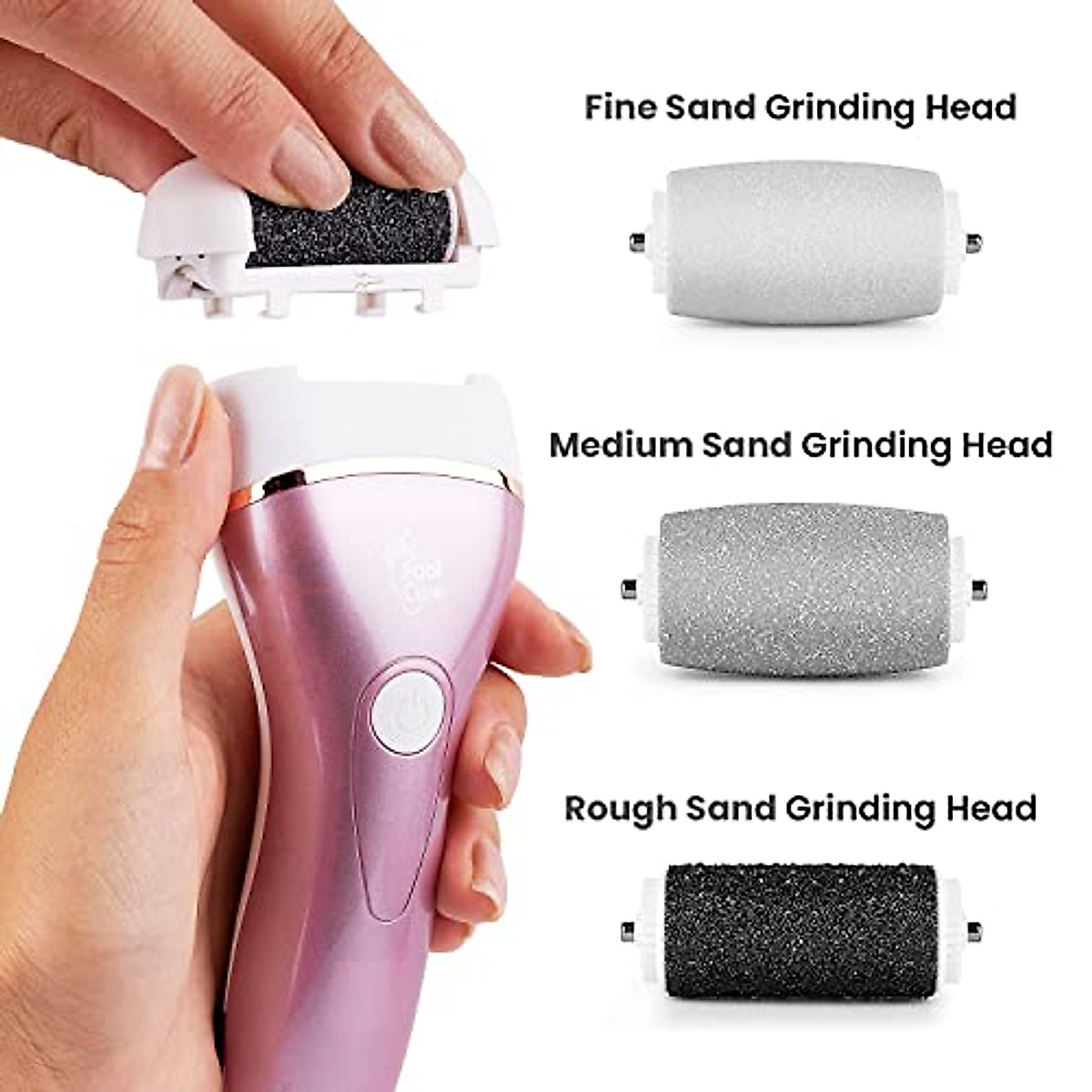 Electric Foot Callus Remover - Rechargeable Portable Electronic Foot File for Feet, Best Heel Shaver for Cracked Heels, Professional Pedicure Tool Kits, Foot Care for Dry Dead Skin, 3 Rollers - Pink