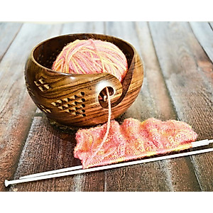 Ajuny Wooden Crafted large Yarn Ball Storage Bowl with Elegant Design Spiral Yarn Dispenser | Carved Holes | Knitting Crochet Accessories - Gift for ladies
