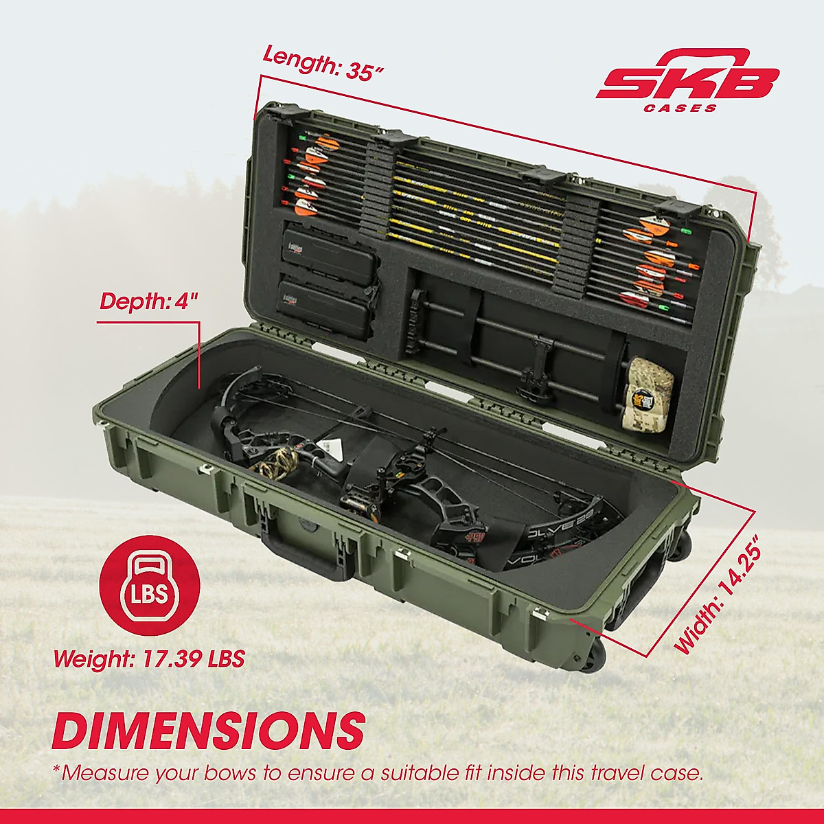 SKB Cases iSeries Utility Crossbow Hard Case Exterior for Bow and Arrow with Wheels, Swivel Handle & Release Latches, Archery Accessories, Green