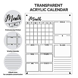 GenericJINCHENG Acrylic Calendar - Acrylic Calendar for Wall - Reusable Dry Erase Calendar for Wall - Clear Acrylic Wall Calendar - 18x24 inch - Monthly and Weekly Planner