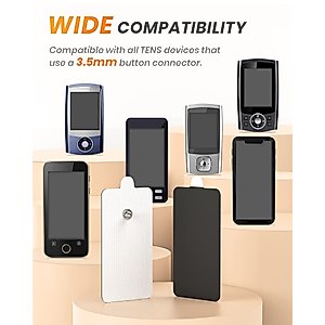 10-Pack TENS Unit Replacement Pads, Rectangular Snap TENS Electrode Pads with self-Adhesion for 50 Times, AVCOO Latex-Free 1.8"X3.8" TENS Pads Compatible with TENS EMS Devices Use 3.5mm Button Leads