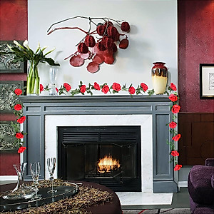 Yebazy 2PCS(15FT) Rose Garland Red Roses Vine Artificial Flowers Plants for Hotel Wedding Home Party Garden Craft Art Decor (Red)