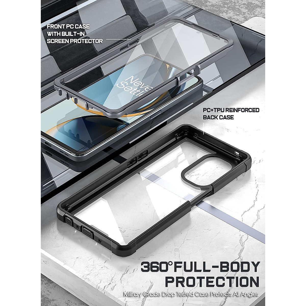 Poetic Guardian Case for OnePlus Nord N30 5G, [20FT Mil-Grade Drop Tested], Full Body Hybrid Shockproof Bumper Cover with Built-in Screen Protector, Black/Clear