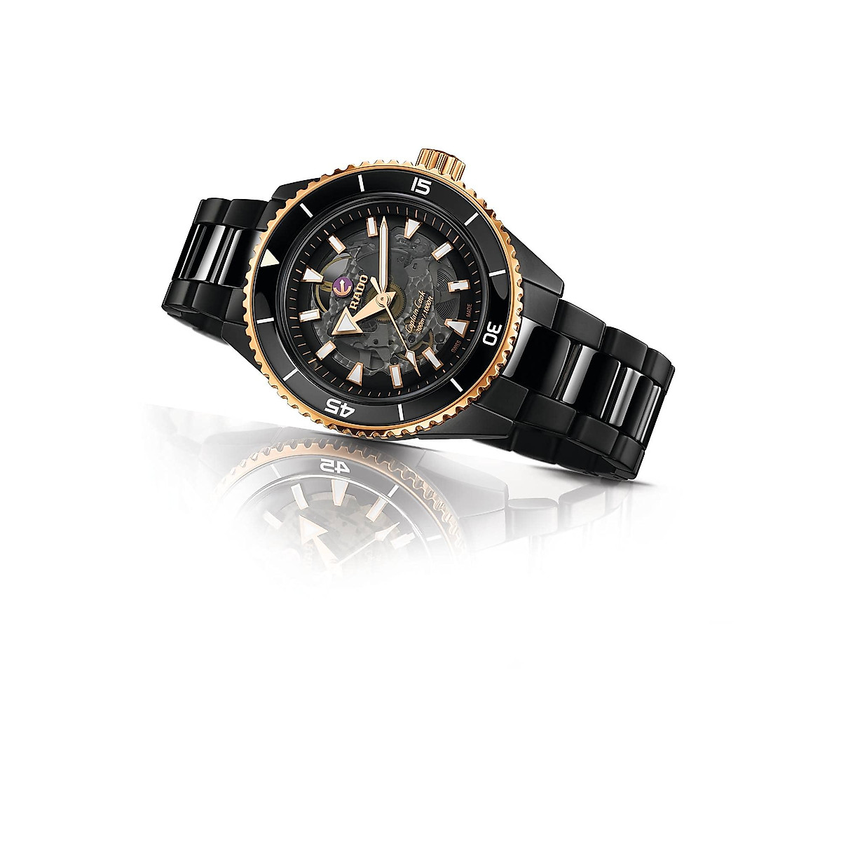Rado - Captain Cook - 43 mm- Men - Swiss Watch - High-Tech Ceramic - Automatic – Matte Black and Rose Gold