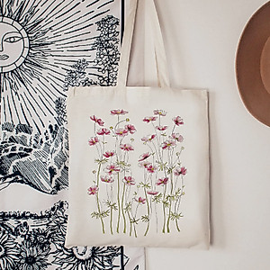 Kimoli Floral Canvas Aesthetic Tote Bag for Women Beach Bag Shopping Bags Shoulder Bag Reusable Grocery Bags A