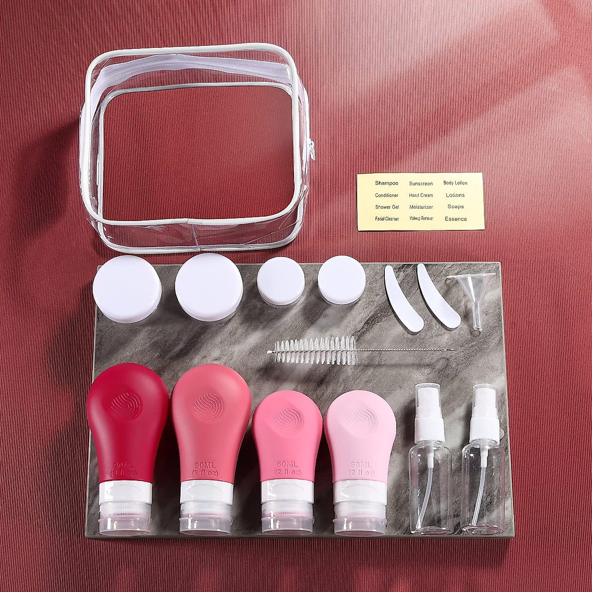 Gemice 16 Pack Travel Bottles Set for Toiletries,TSA Approved Travel Size Containers Leak Proof Silicone Squeezable Tubes Travel Accessories 2oz 3oz for Shampoo Conditioner Lotion Body Wash