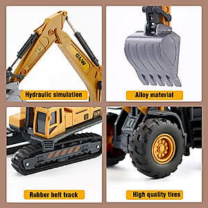 CUTE STONE Alloy Construction Vehicles Truck Toy Set, Kids Engineering Truck Playset, Crane, Excavator, Cement, Fuel Truck, Wheel Loader with 3 Interchangeable Parts,Gift for Toddlers Boys Children