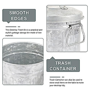 BESPORTBLE Galvanized Trash Can Mini Desktop Wastebasket with Lid and Handle Metal Table Flowerpot Countertop Trash Can Garbage Bin Rubbish Bucket Pencil Holder Pen Cup Makeup Brush Holder A