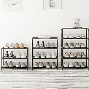 Yegazte Small Metal Shoe Rack,Stackable Shoe Shelf Storage Organizer for Entryway, Hallway and Closet(3-Tier,Black)