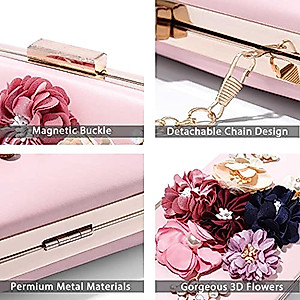Yokawe Flower Evening Bags for Women, Floral Bride Wedding Clutch Purses Party Prom Handbags (Pink)