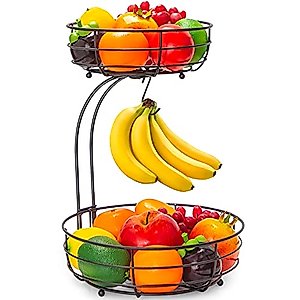 Kufutee 2-Tier Countertop Fruit Basket Bowl With Banana Hanger,Bronze