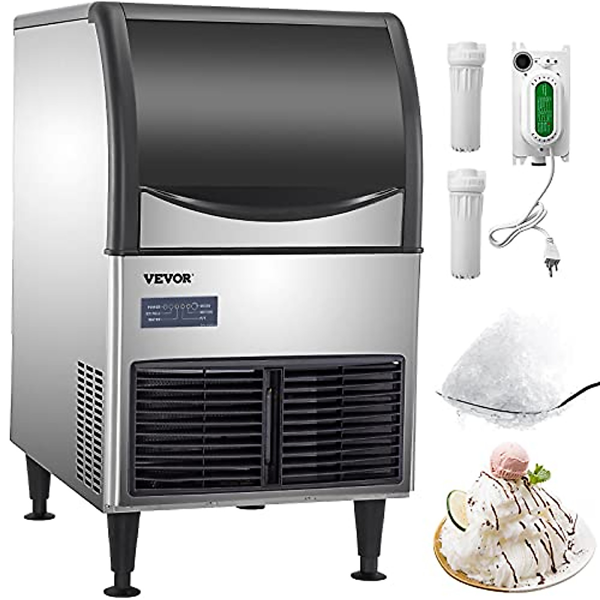VEVOR Commercial Flake Ice Machine, 132LBS/24H Snow Flake Ice Maker with 66LBS Storage for Seafood Restaurant, Stainless Steel Construction, Quiet Operation, Auto Clean, Air Cooling