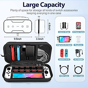 Switch OLED Carrying Case Compatible with Nintendo Switch/OLED Model, Portable Switch Travel Carry Case Fit for Joy-Con and Adapter, Hard Shell Protective Switch Pouch Case with 20 Games, Black