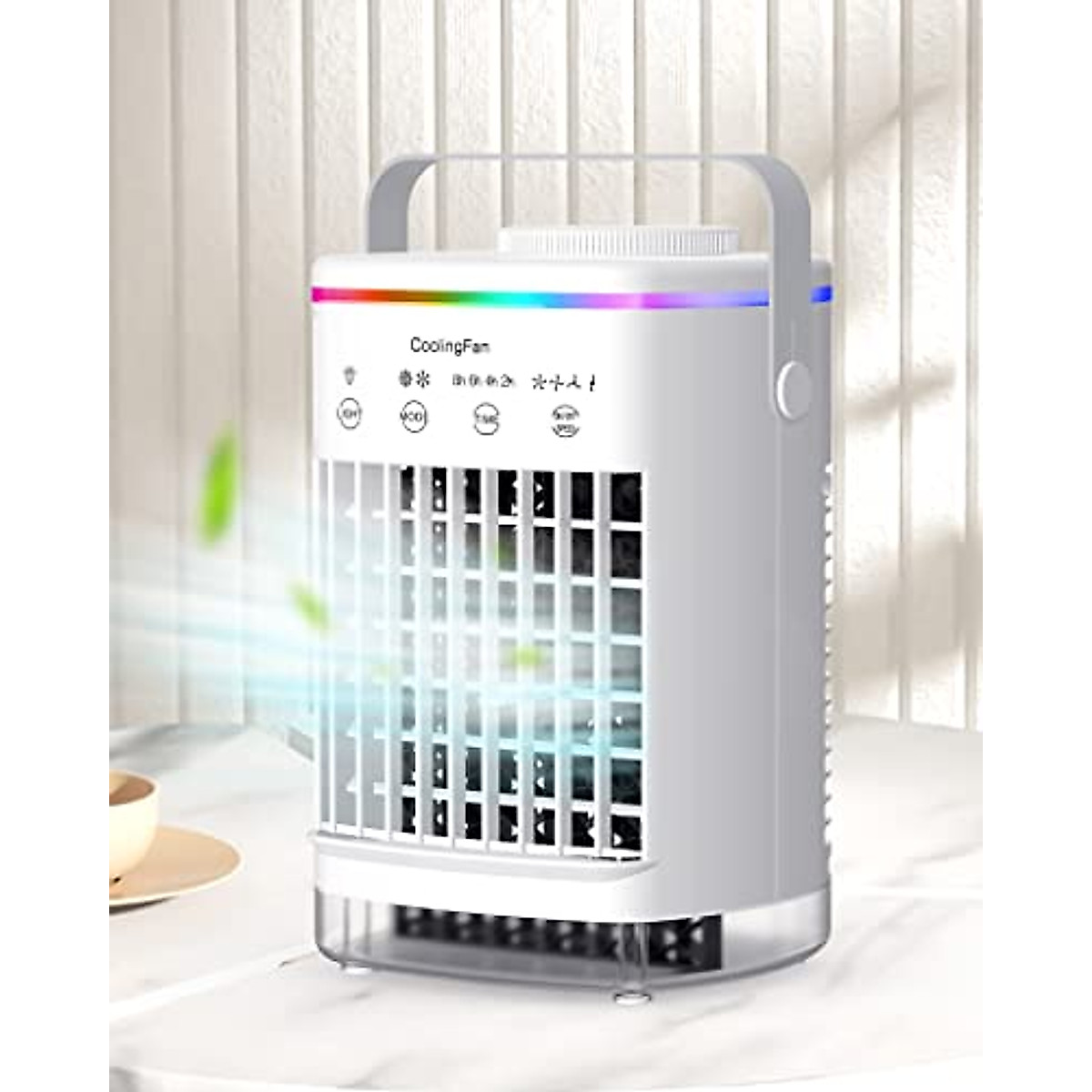 Portable Air Fan, Evaporative Air Cooler with 7 Color Light, Fans that Blow Cold Air, Personal Air Conditioner Fan for Room Office Table