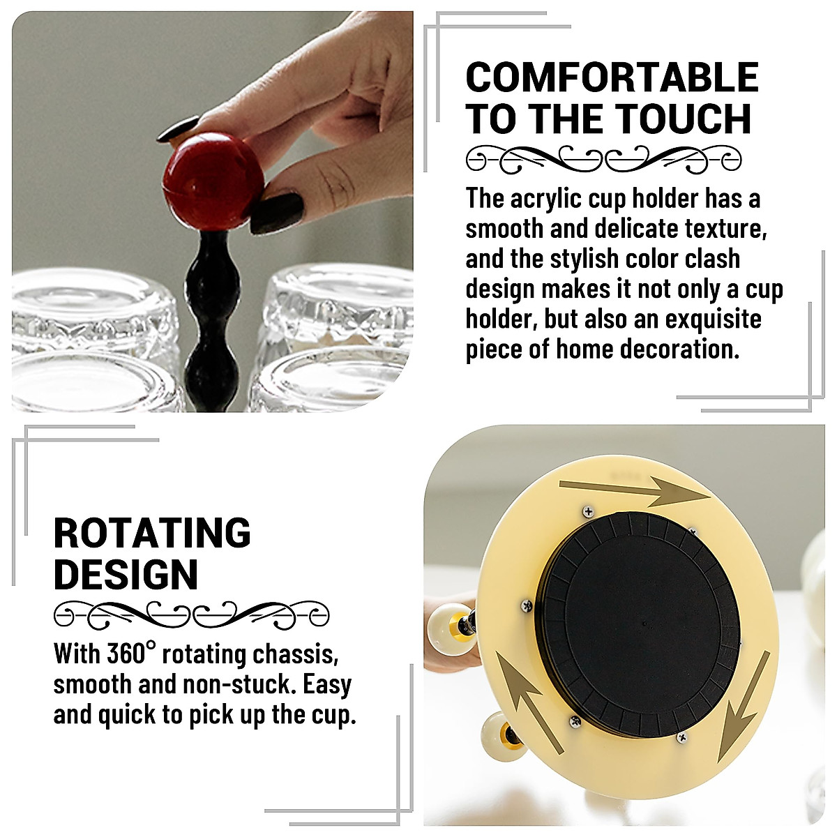 HASSLICKIT Cup Drying Rack Stand, 360° Rotating 6 Cups Mug Holder, Glass Cup Organizer Holder Rack, Modern Decor for Table, Kitchen Countertop (White)