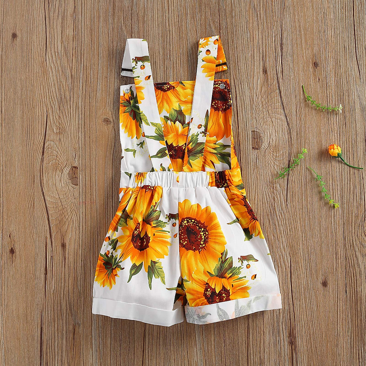 Ayalinggo Toddler Baby Girl Sunflower Print Overalls Shorts with Pocket Suspender Trousers Cute Summer Clothing Outfit (Sunflower Print, 7-8 Years)