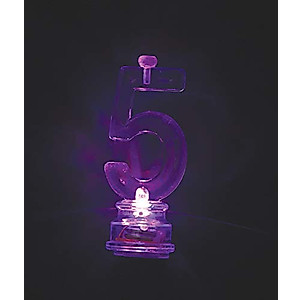 Unique Number 5 Flashing Candle Holder & Candles, 3", Multicolor