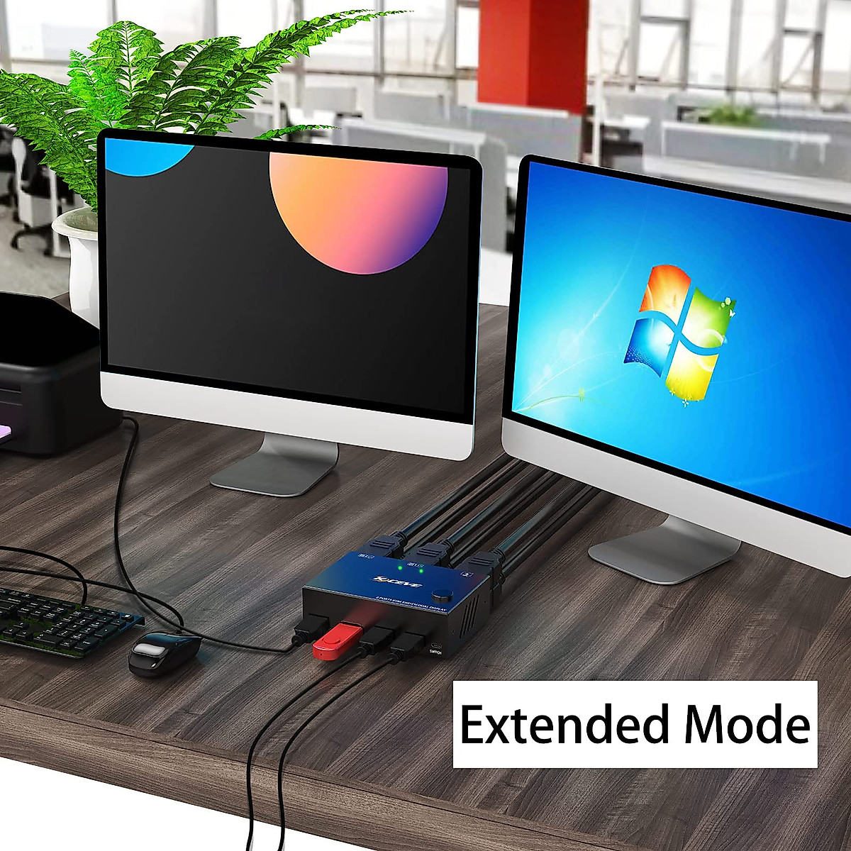 Dual Monitor KVM Switch HDMI 2 Port 4K@60Hz,MLEEDA USB HDMI Extended Display Switcher for 2 Computers Share 2 Monitors and 4 USB 2.0 Hub,Desktop Controller and USB HDMI Cables Included