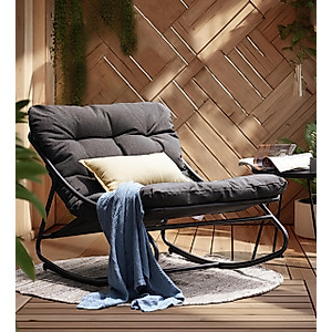 Grand patio Rocking Chair Indoor and Outdoor, Metal Patio Lounge Rocking Chair with Thick Cushion, Comfy Modern Rocker for Living Room Porch Backyard